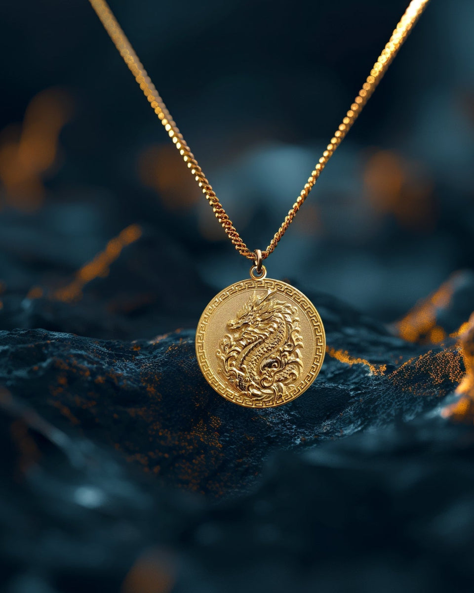 14K, 18K Solid Gold Dragon Pendants & Necklaces, Made in USA– Johnny saint