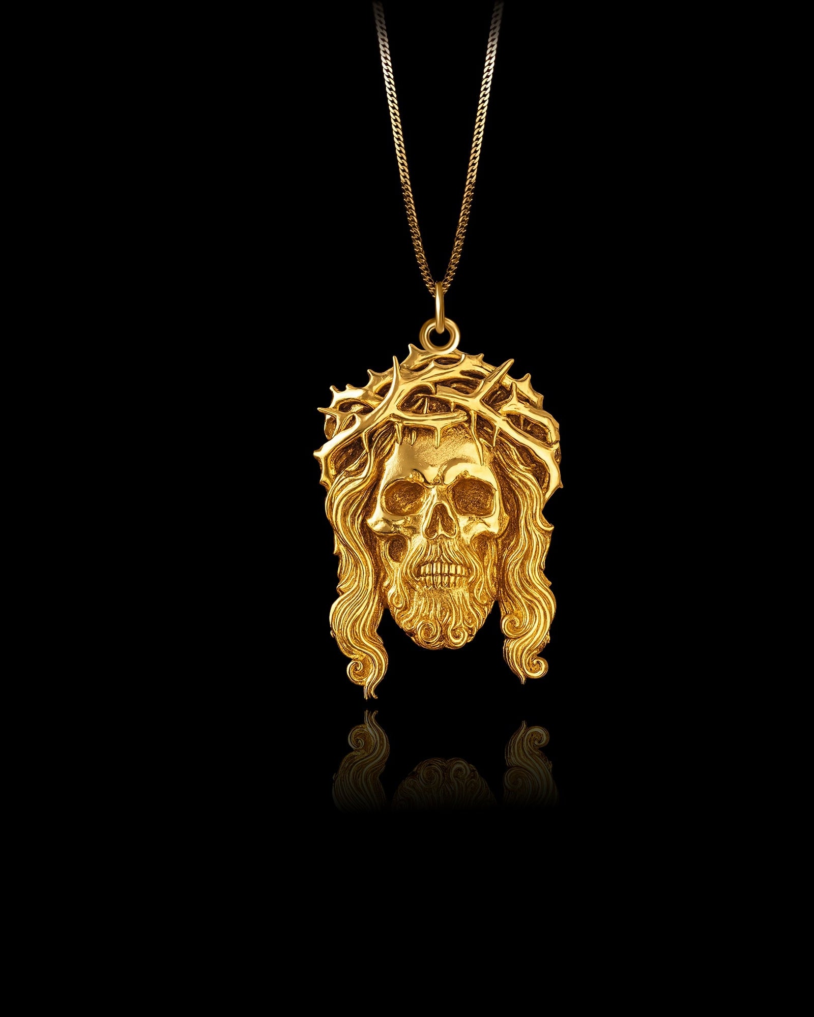 Gold Jesus Skull Pendant Necklace 14K, 18K Solid Gold | Made in USA ...
