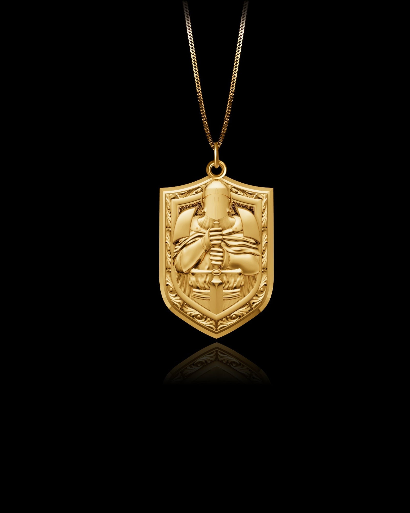 Gold Knight Protector Shield Pendants & Necklaces, Made in USA– Johnny ...